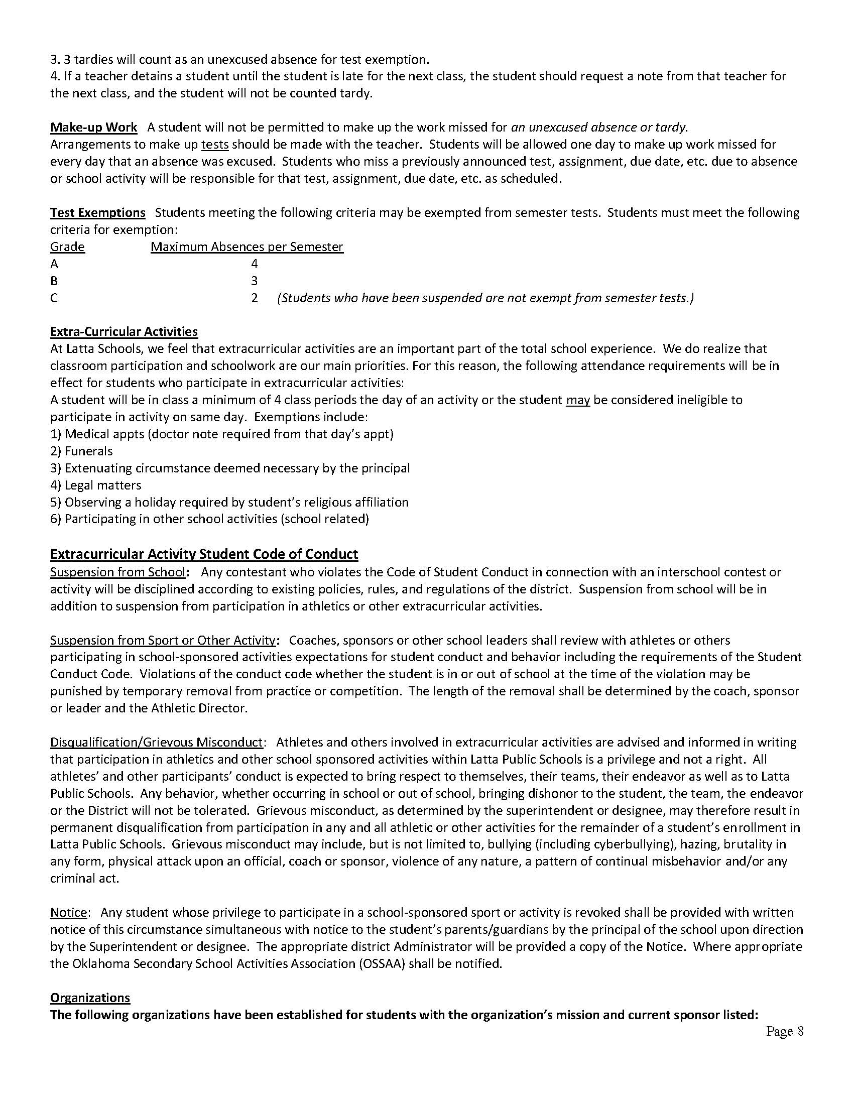 Middle &High School Student Handbook | Latta Public School