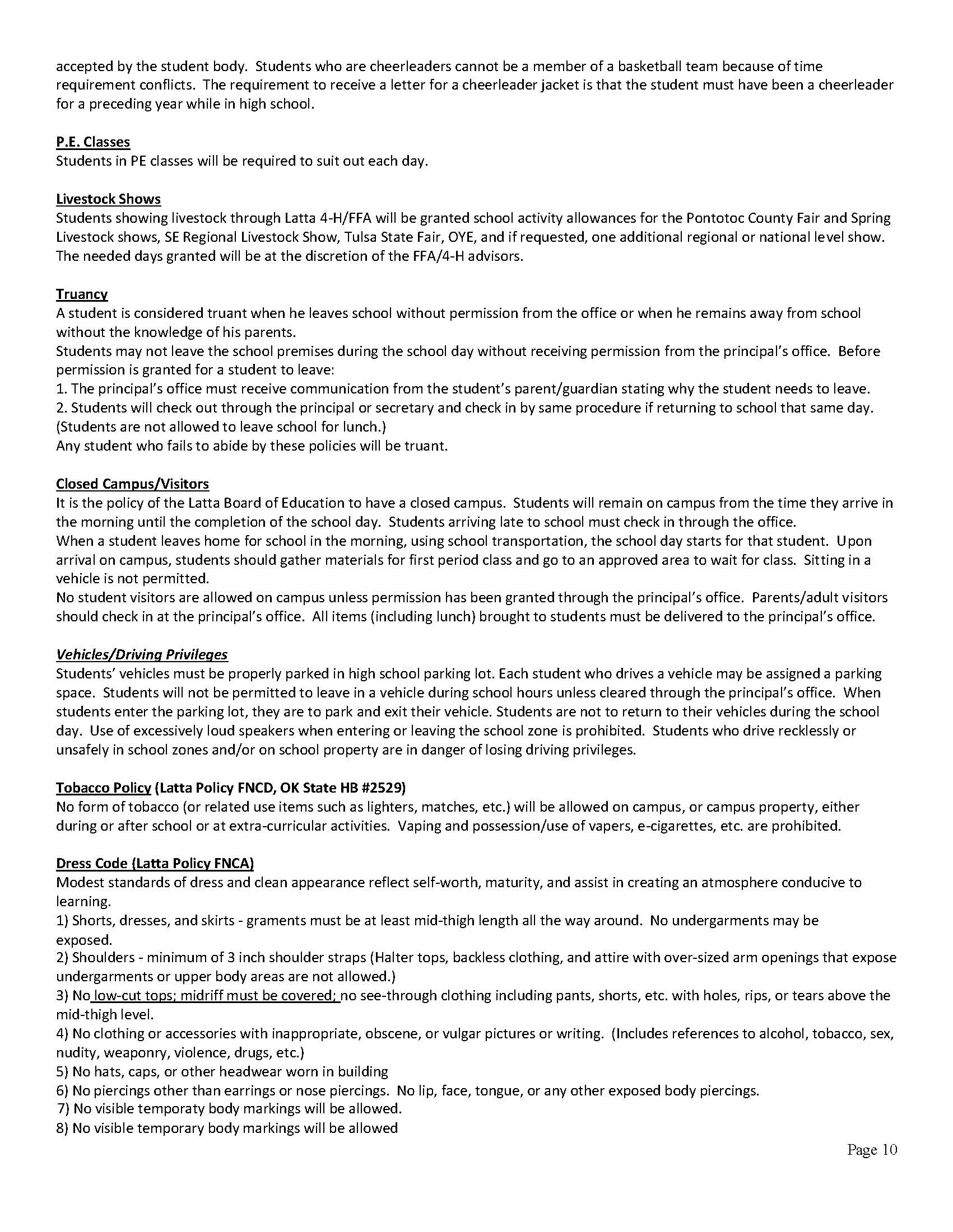 Middle &High School Student Handbook | Latta Public School