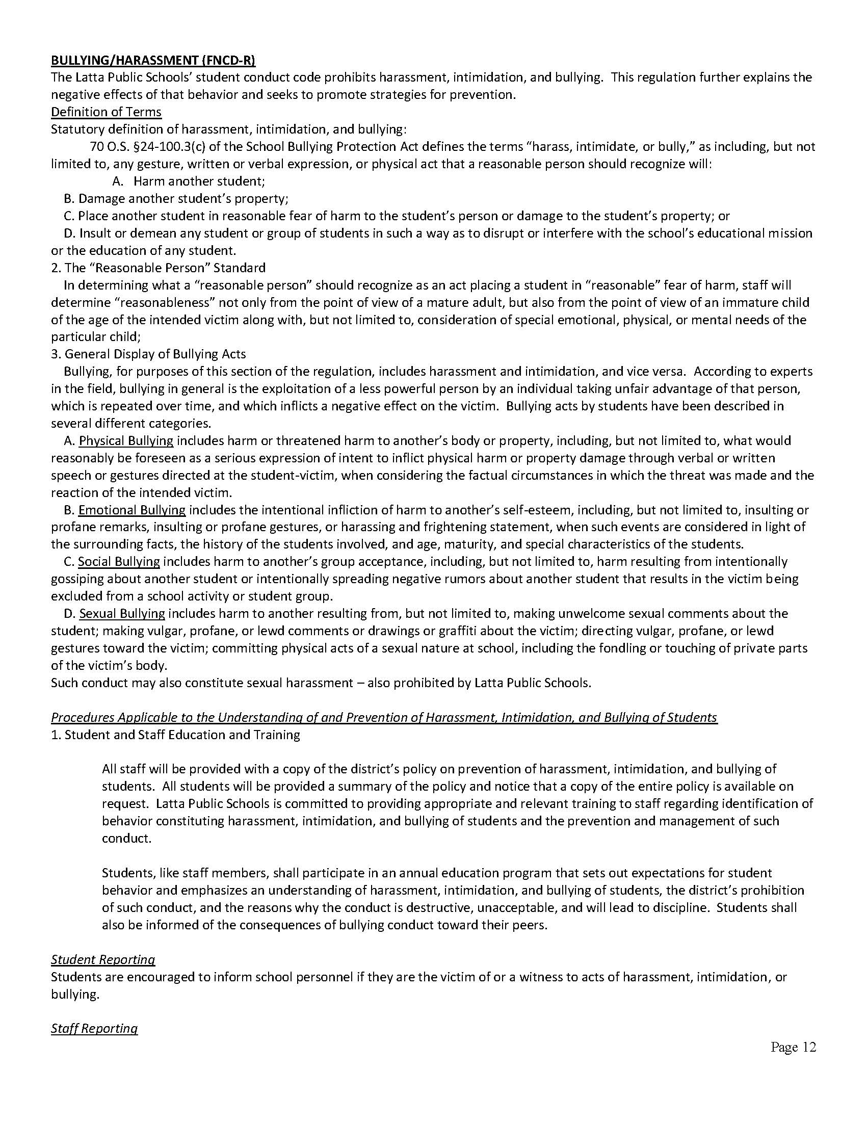 Middle &High School Student Handbook | Latta Public School