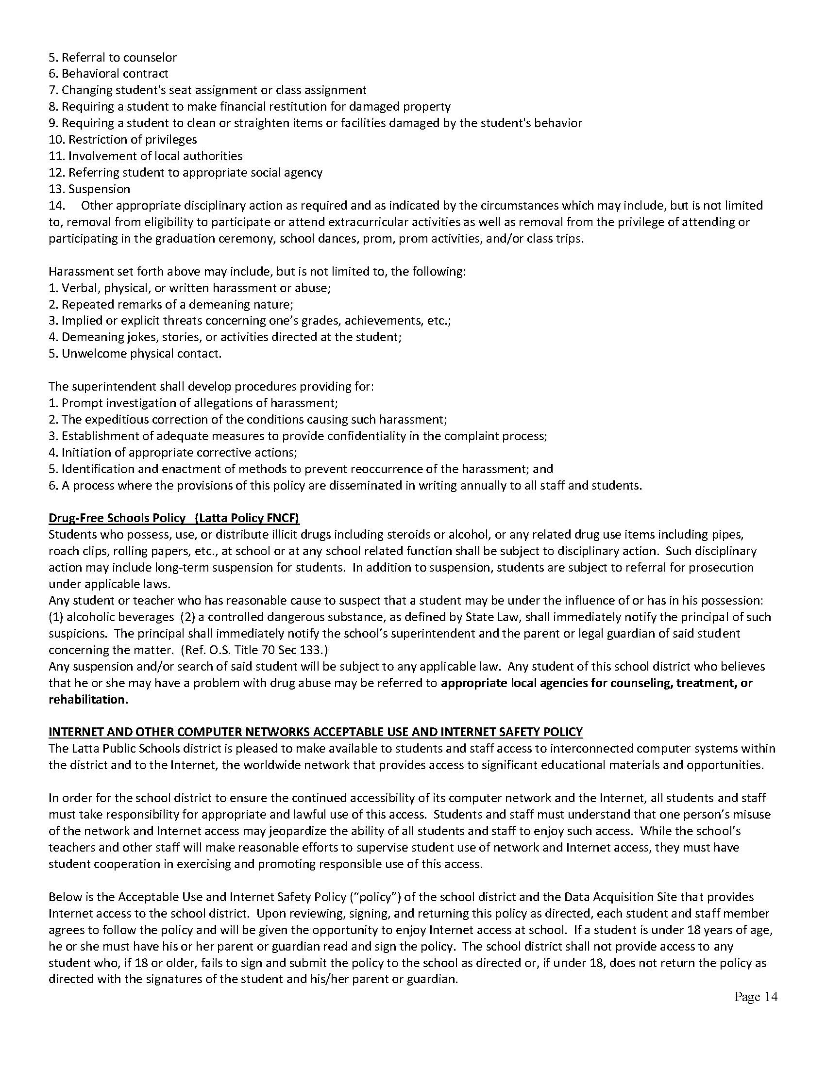 Middle &High School Student Handbook | Latta Public School