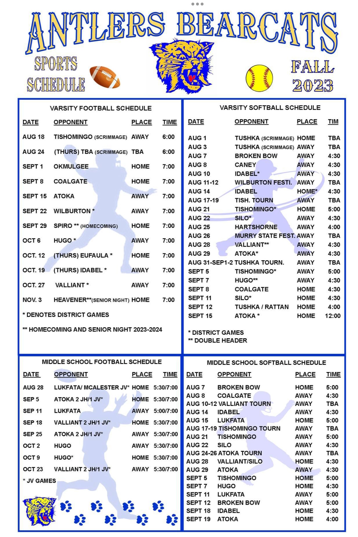 2023 Fall Sports Schedules | Antlers Public Schools