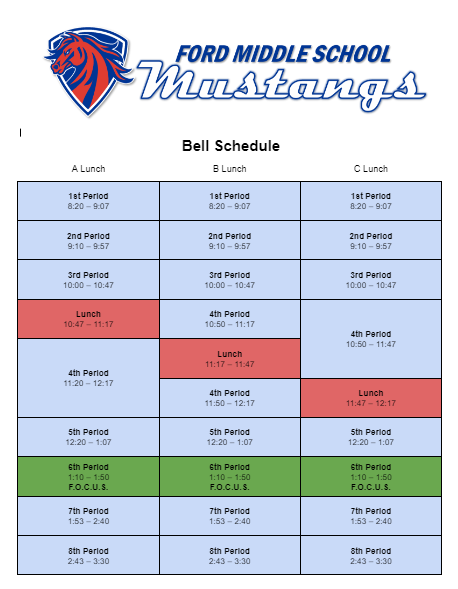 Bell Schedules | Ford Middle School