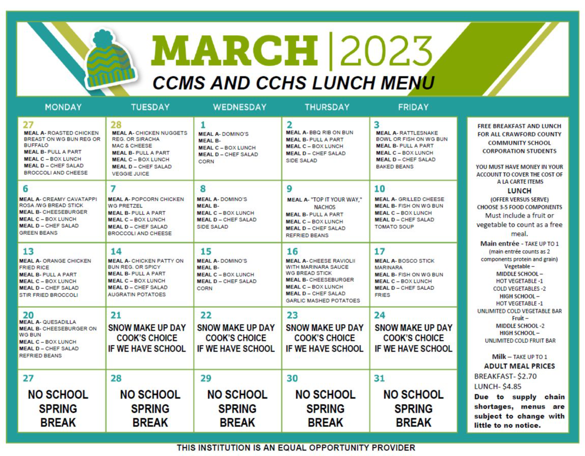 LUNCH MENU | Crawford County Middle School