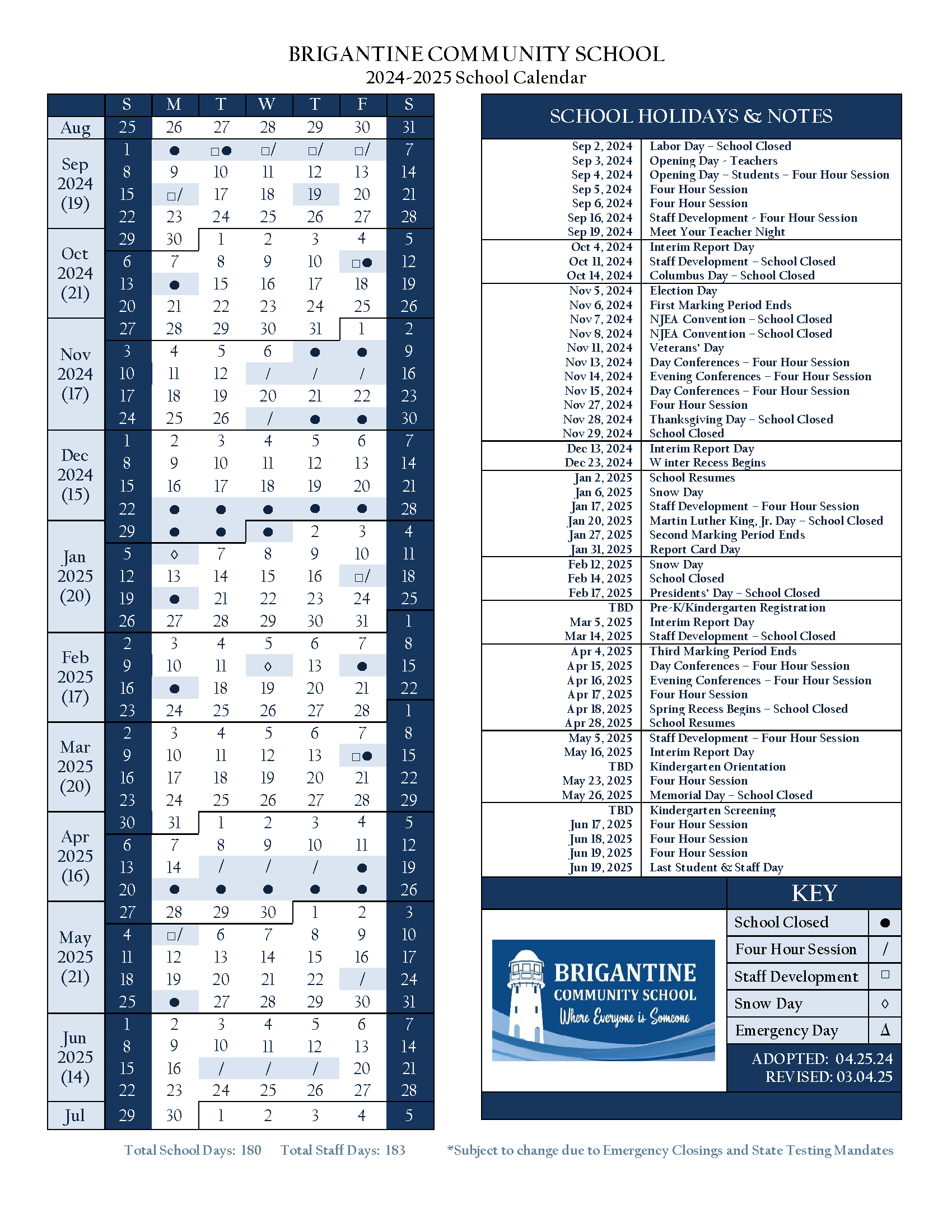 District Calendar | Brigantine Community School
