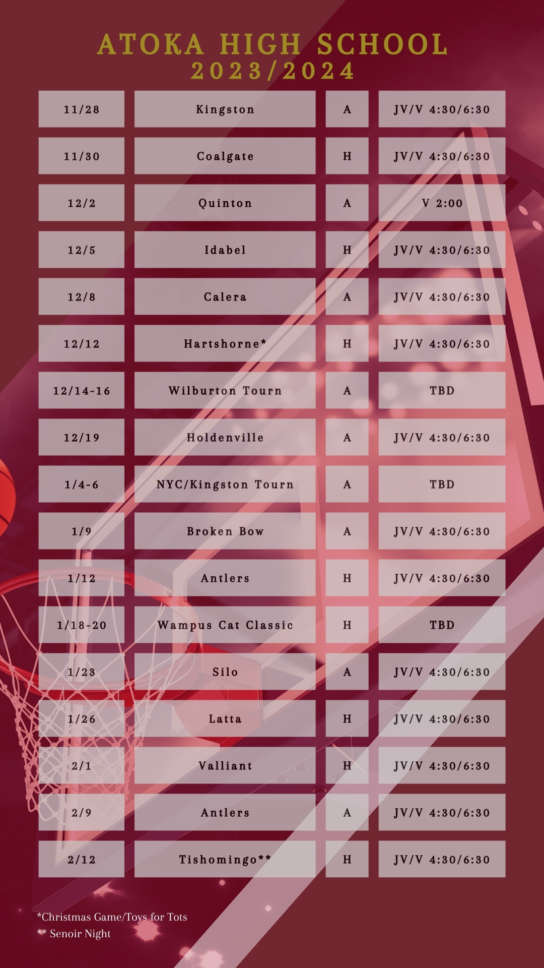 2023 2024 AHS Basketball Schedule Atoka Public Schools
