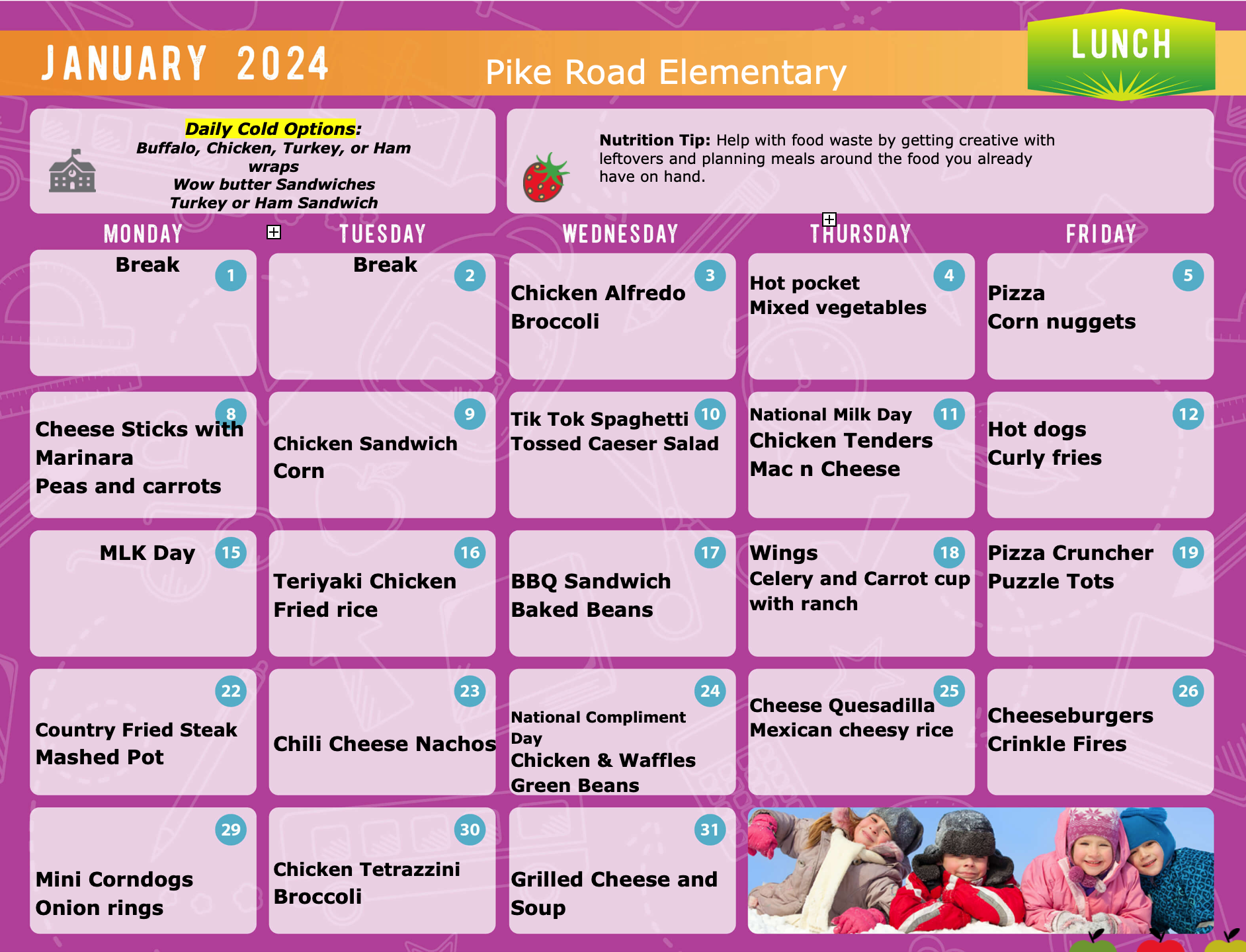 Menus | Pike Road Elementary
