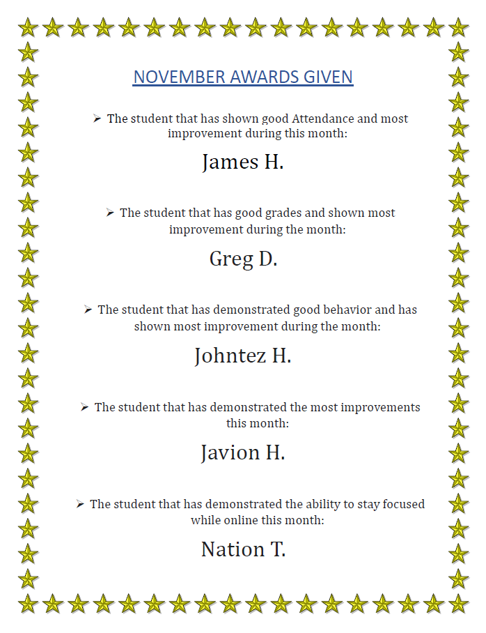 Student's Recognized for the Month | Accelerated Learning Academy