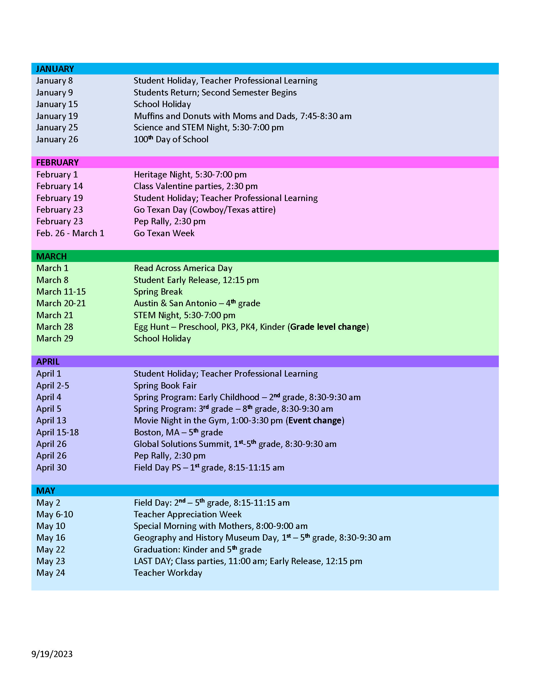 Calendars | The Galloway School
