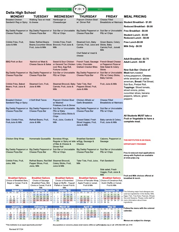 DHS Lunch Menu | Pike-Delta-York Local School District