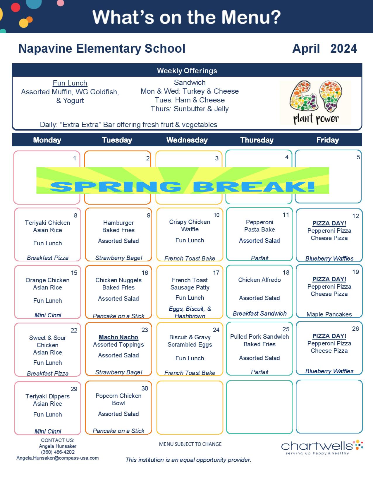 Printable Menus | Napavine Elementary School