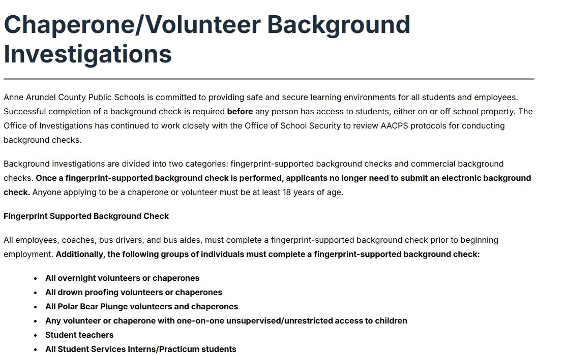 Chaperone/Volunteer Background Investigations