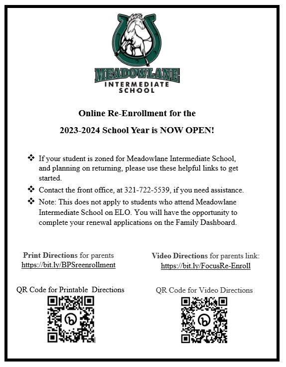 Re-Enrollment (Returning Students) | Meadowlane Intermediate Elementary