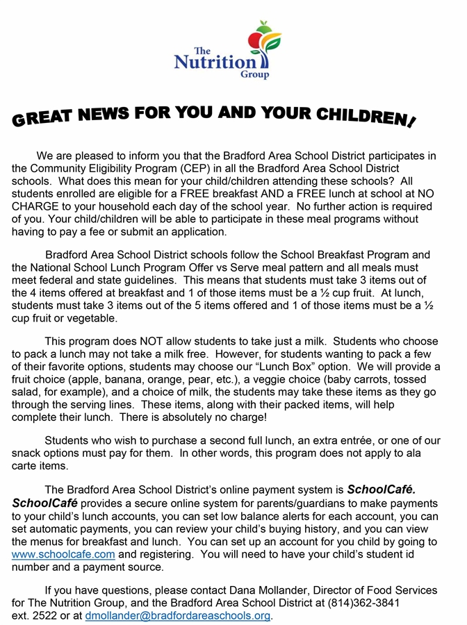 Food Services | BRADFORD AREA SCHOOL DISTRICT