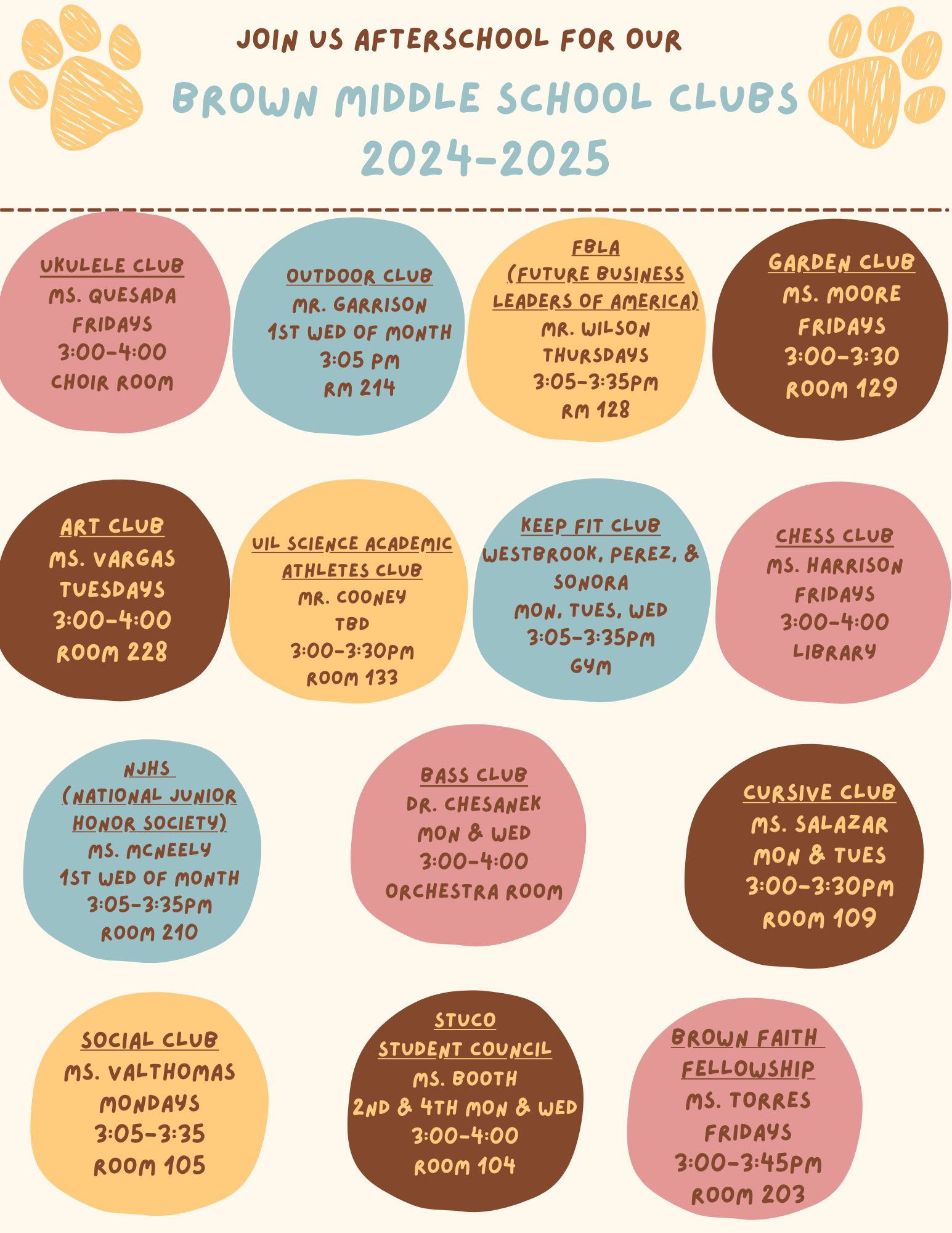 Afterschool Clubs & Tutoring Schedule | Brown Middle School