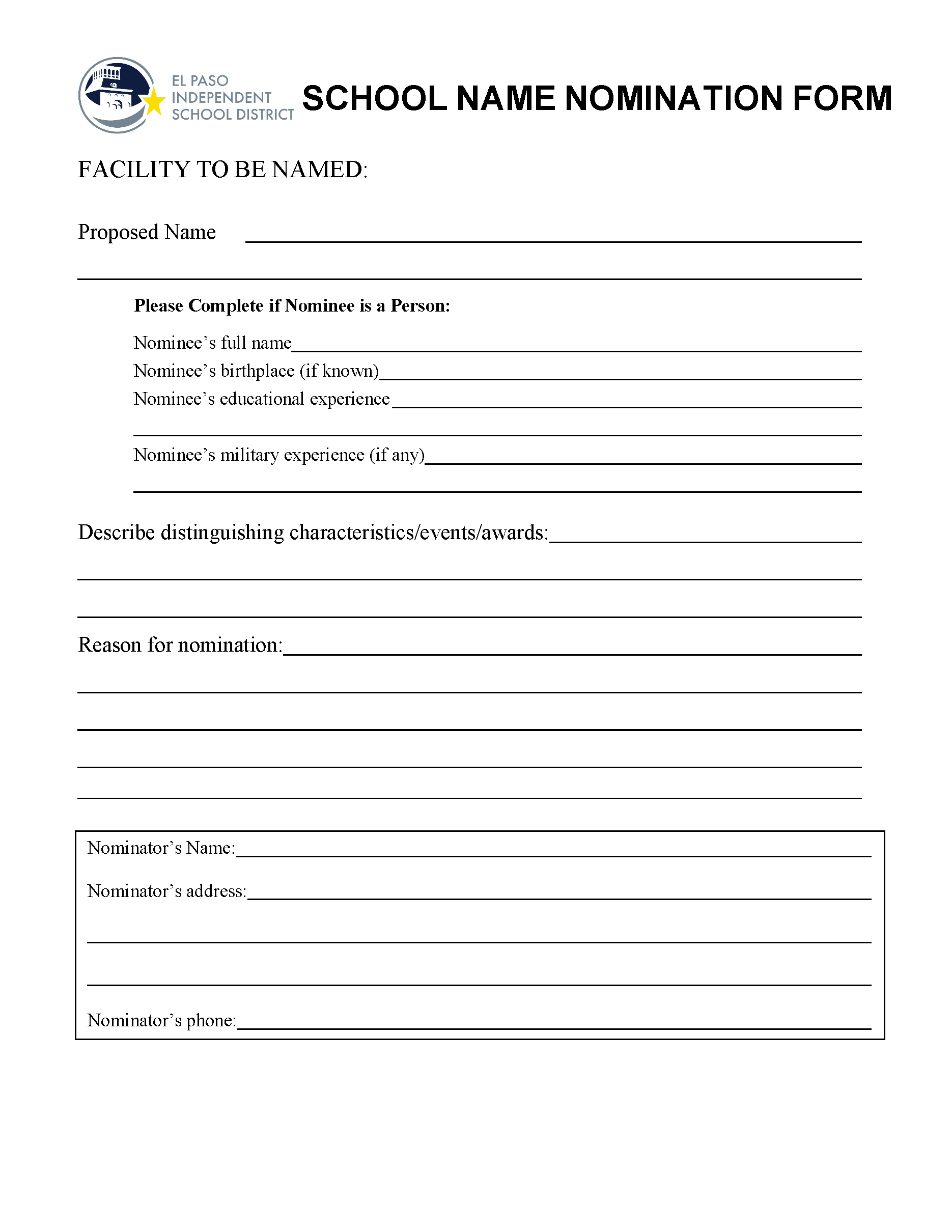 Facility Name Request Form | Austin High School
