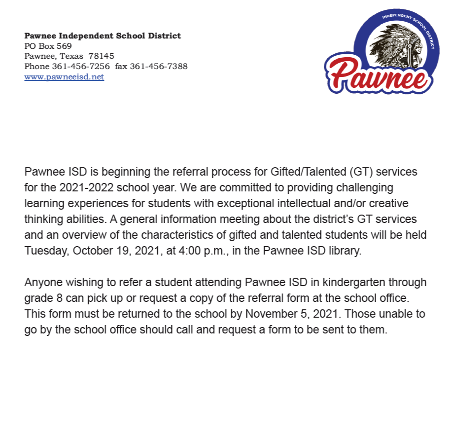 Gifted and Talented Home Page | Pawnee ISD