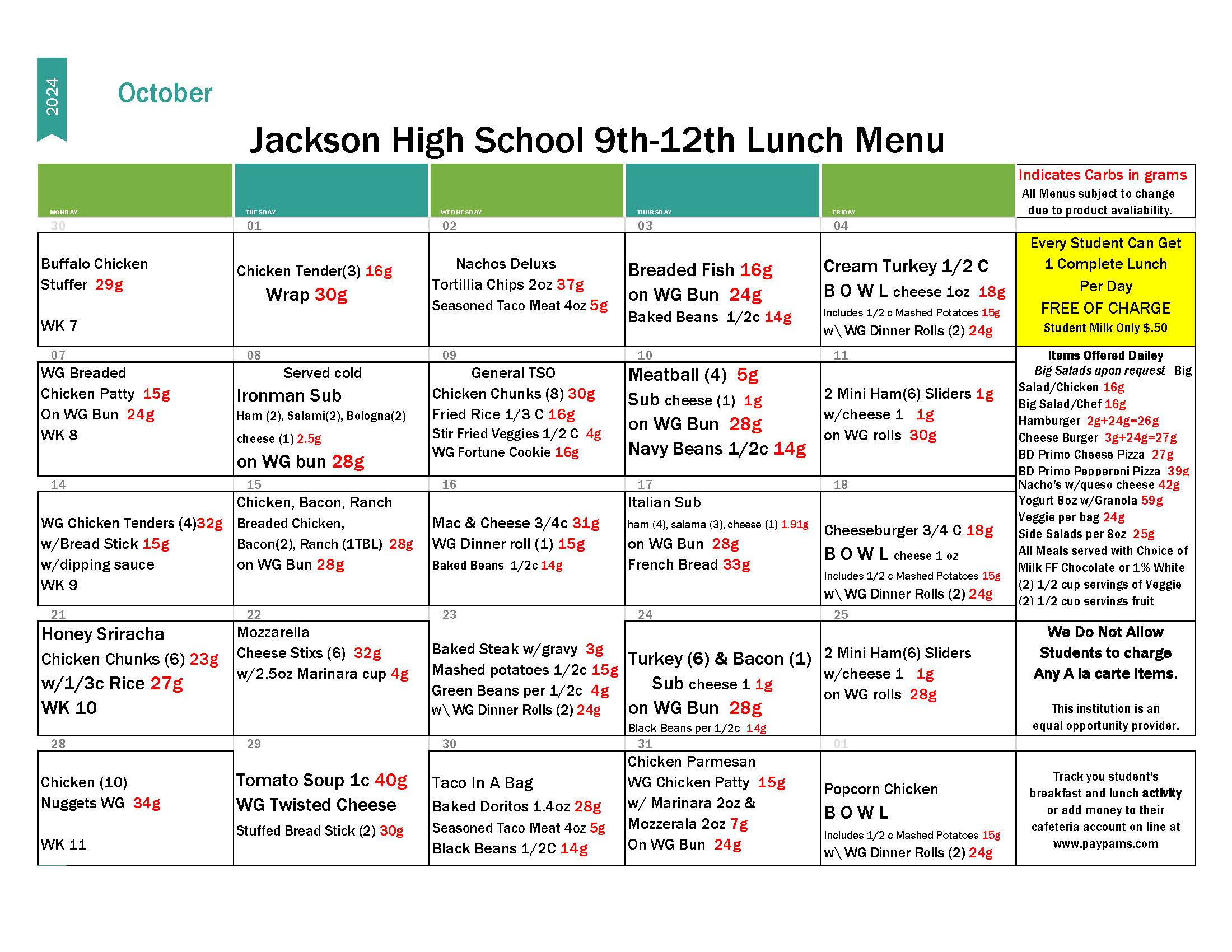 Menu | Jackson High School