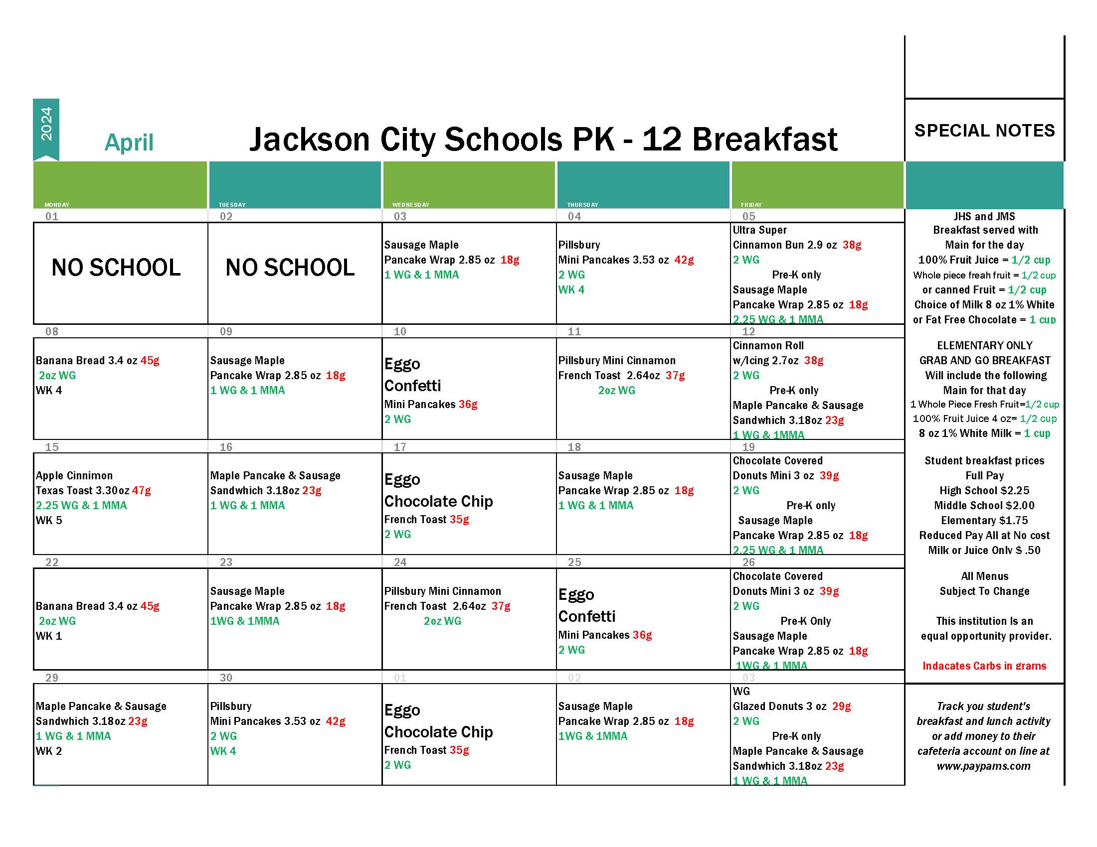 Menus | Jackson Middle School