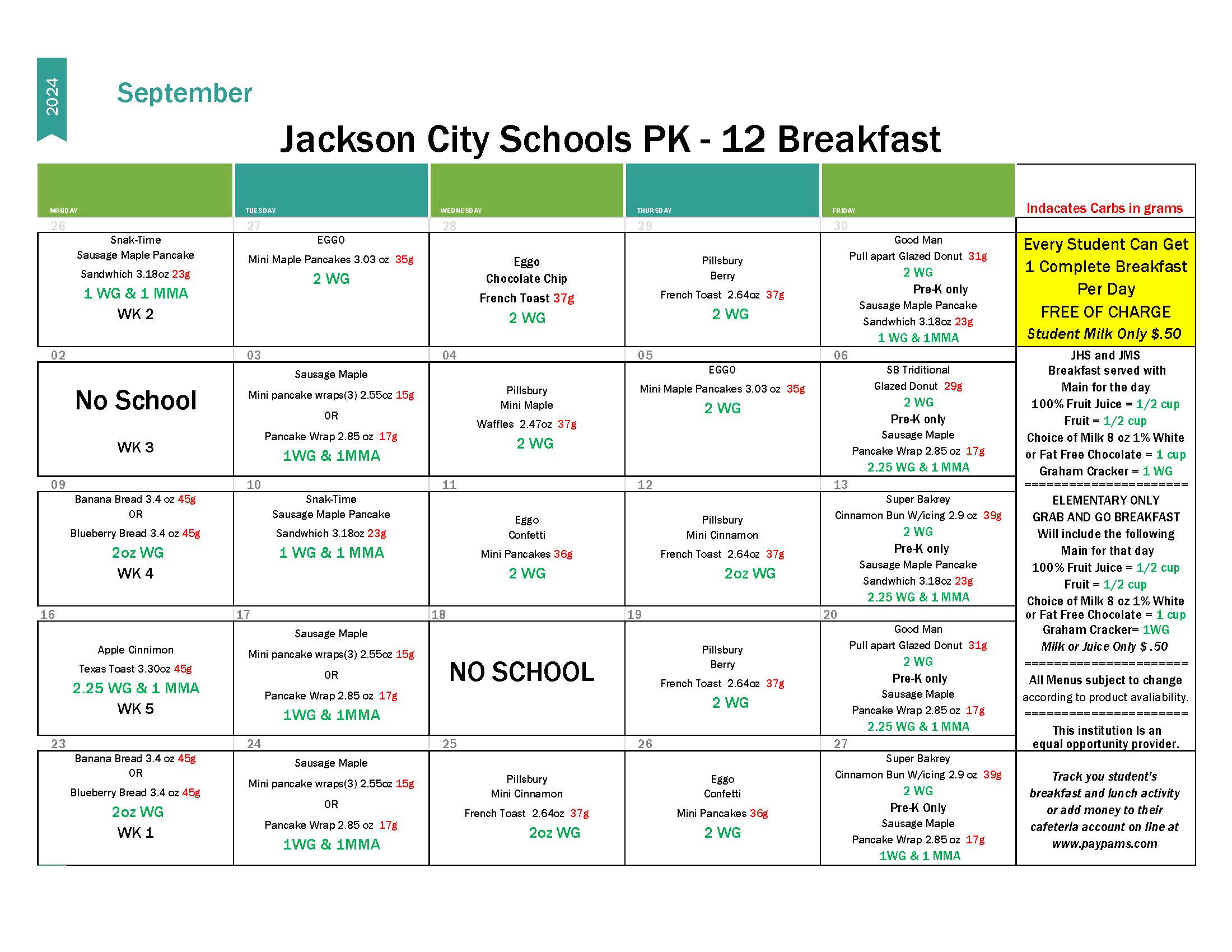 Menus | Jackson Middle School