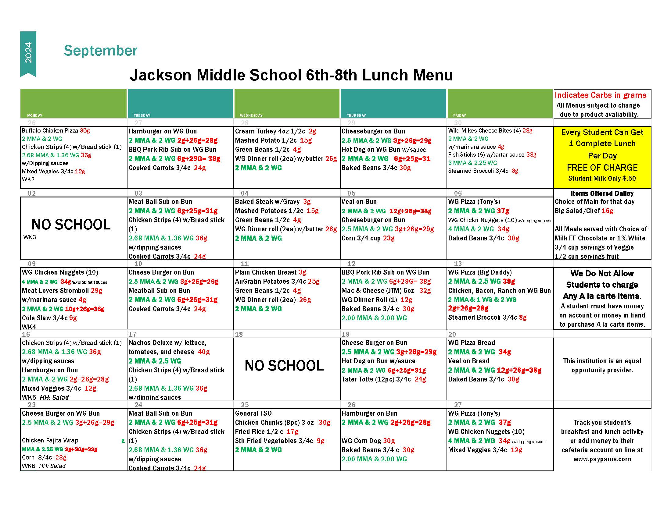 Menus | Jackson Middle School
