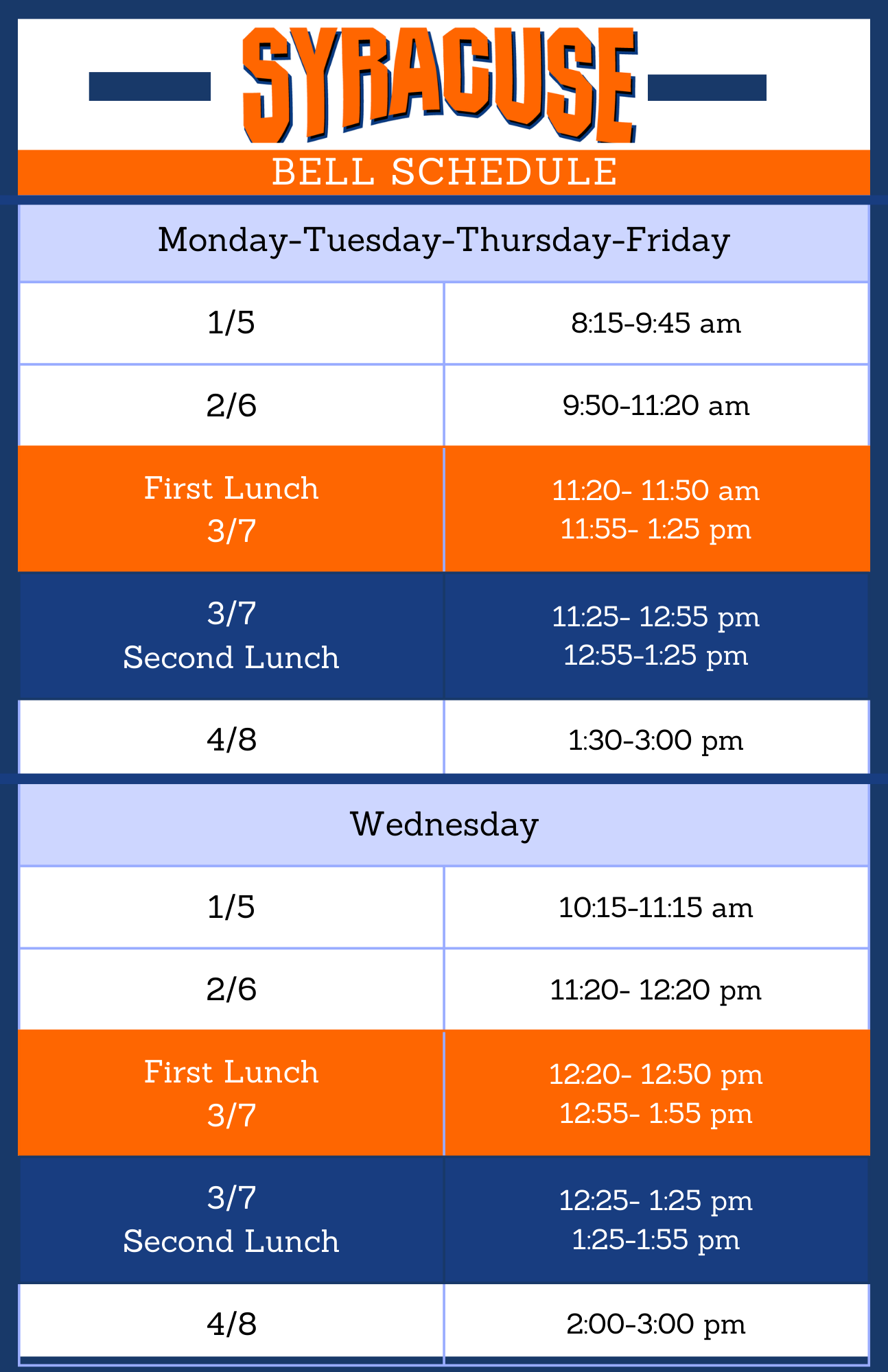 Bell Schedule | Syracuse Junior High