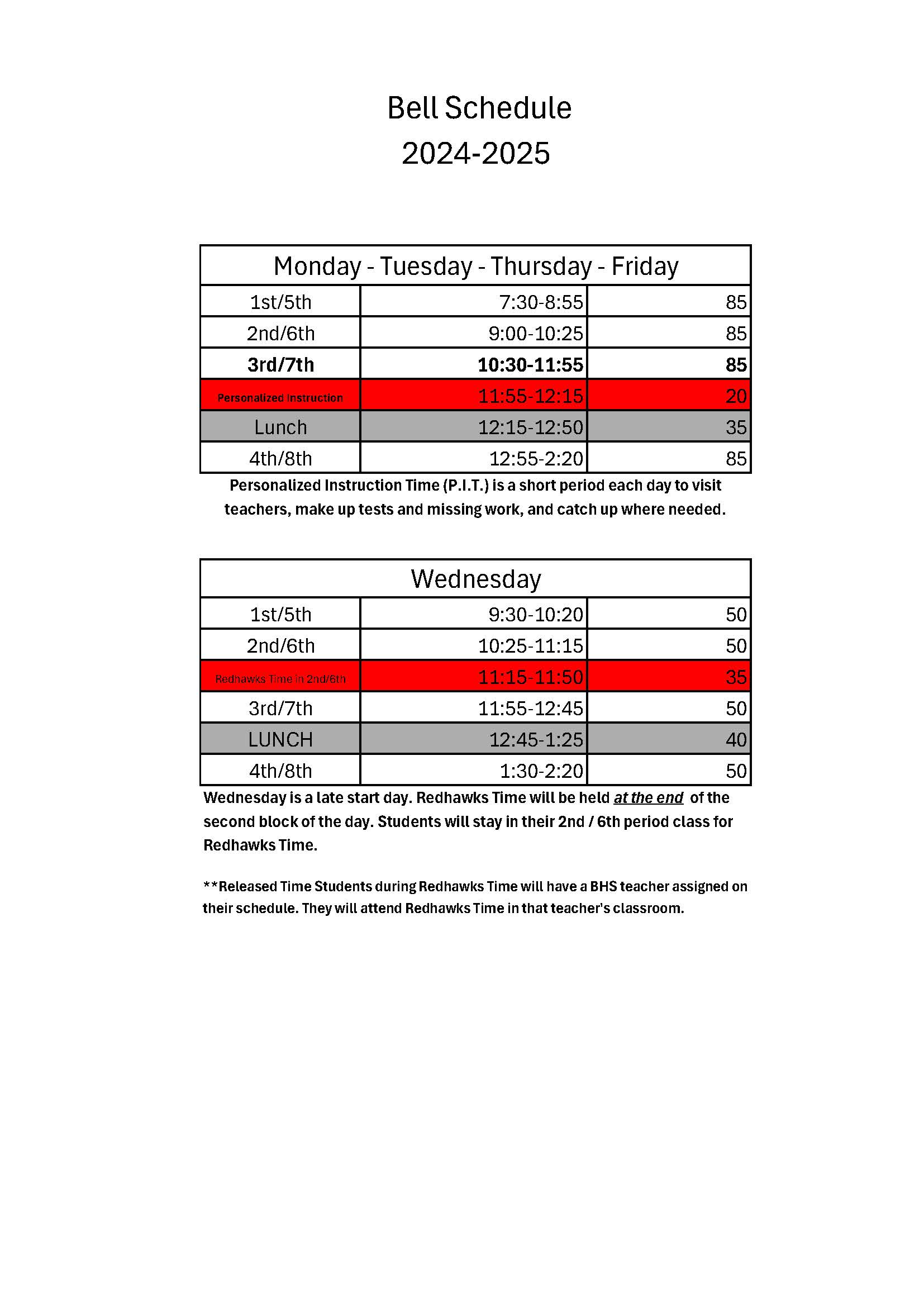 Bell Schedule | Bountiful High