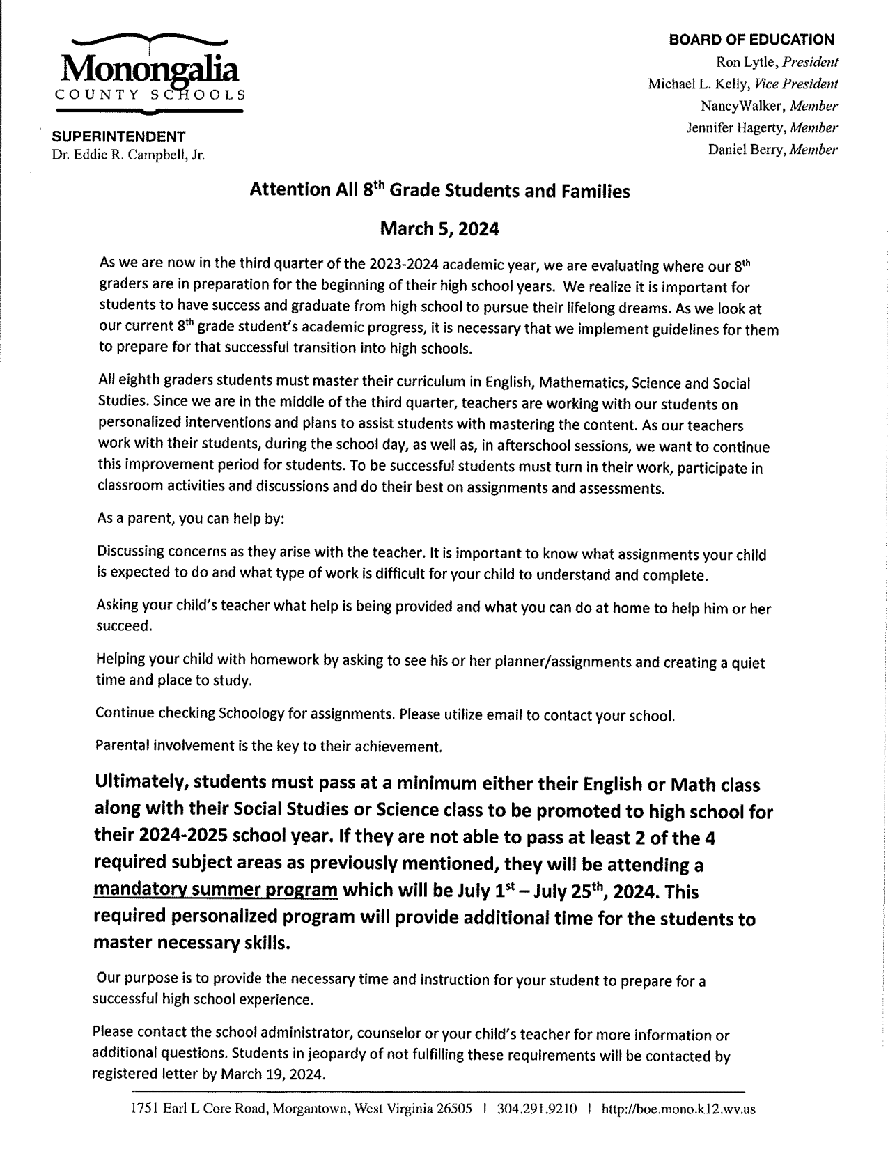 8th Grade Promotion Requirements | South Middle School