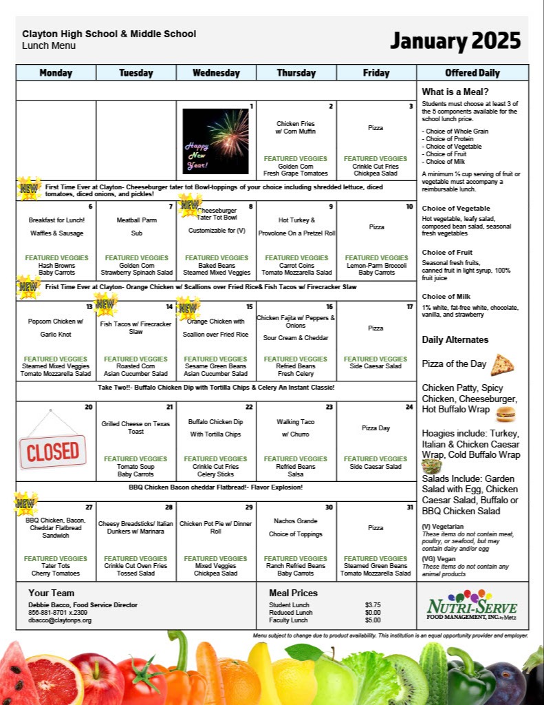 High School and Middle School Menus | Clayton Public School District