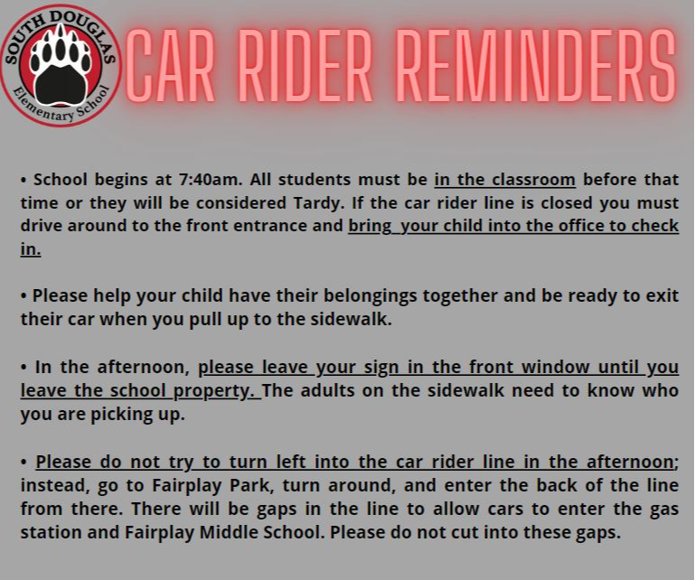 Car Rider Information | South Douglas Elementary School