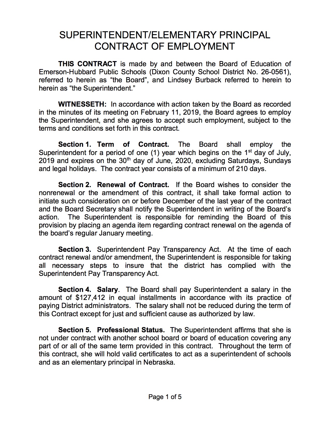 Superintendent Contract | Emerson-Hubbard Community Schools