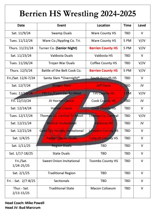 Athletic Schedules | Berrien High