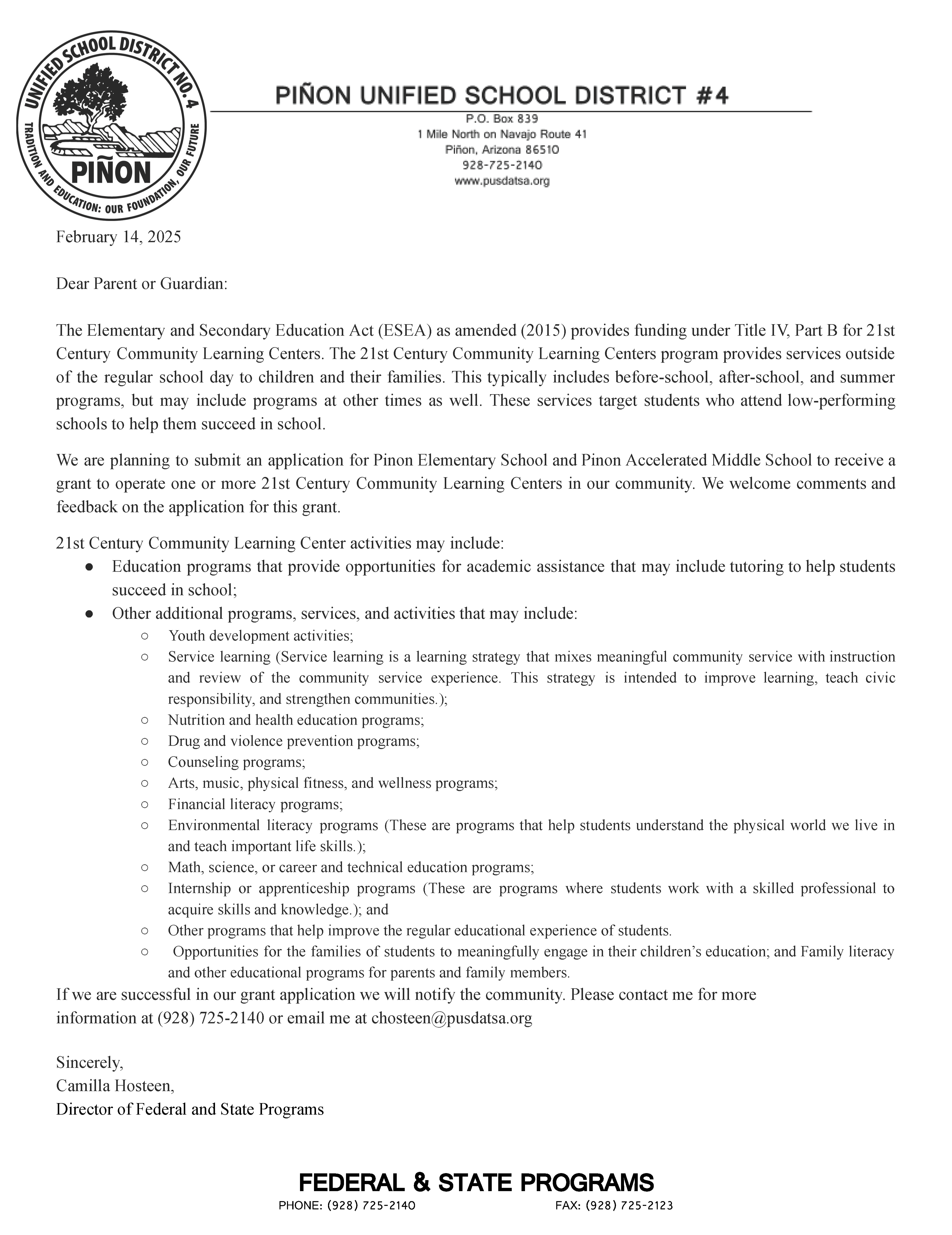 Federal Programs | Piñon Unified School District