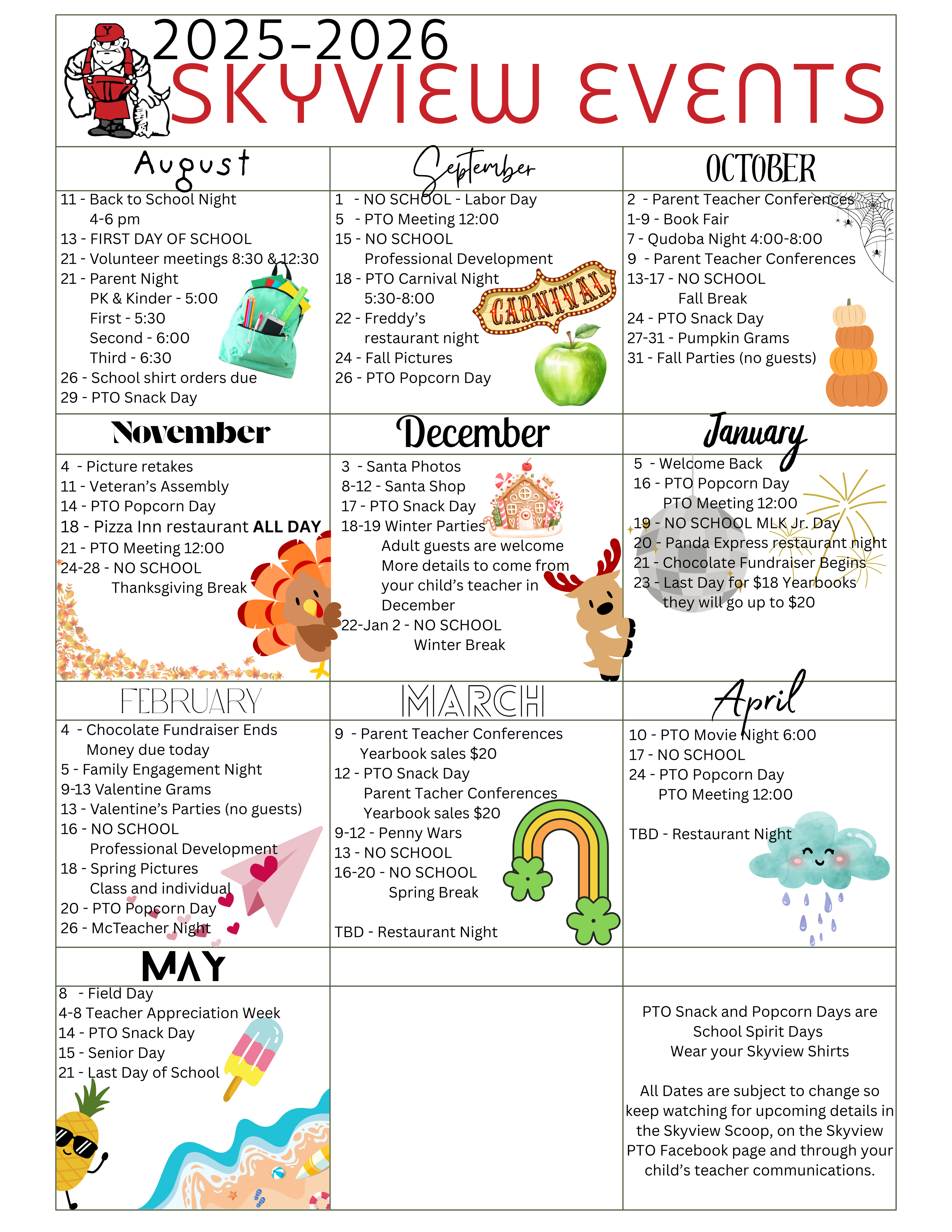 Skyview PTO Calendar | Skyview Elementary