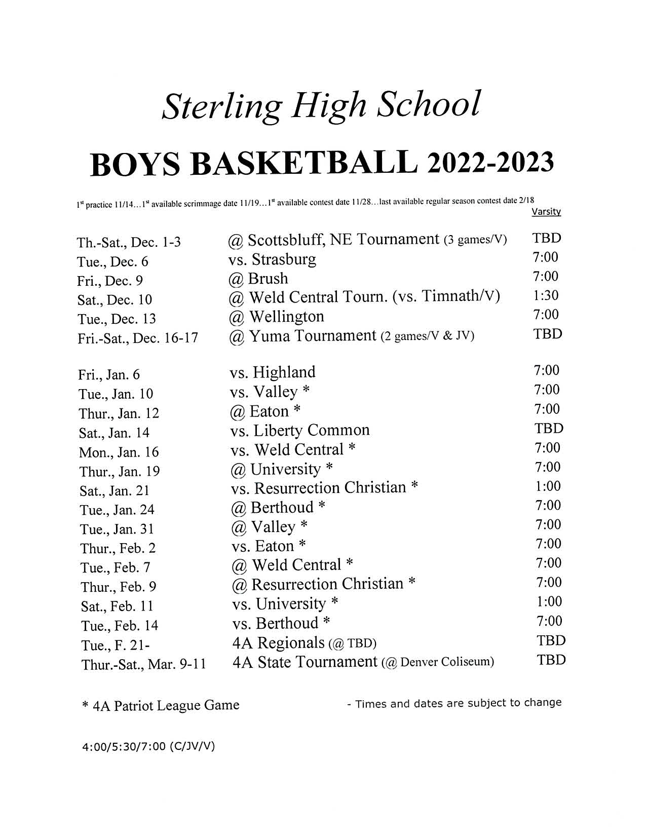 BOY'S BASKETBALL | Sterling High School