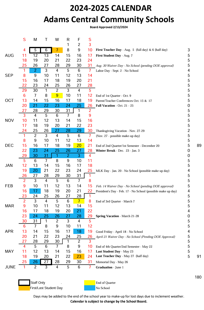 Calendars | Adams Central Community Schools
