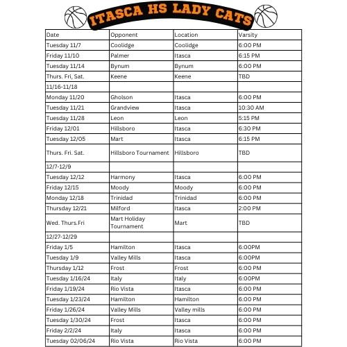 Athletic Schedules | Itasca ISD