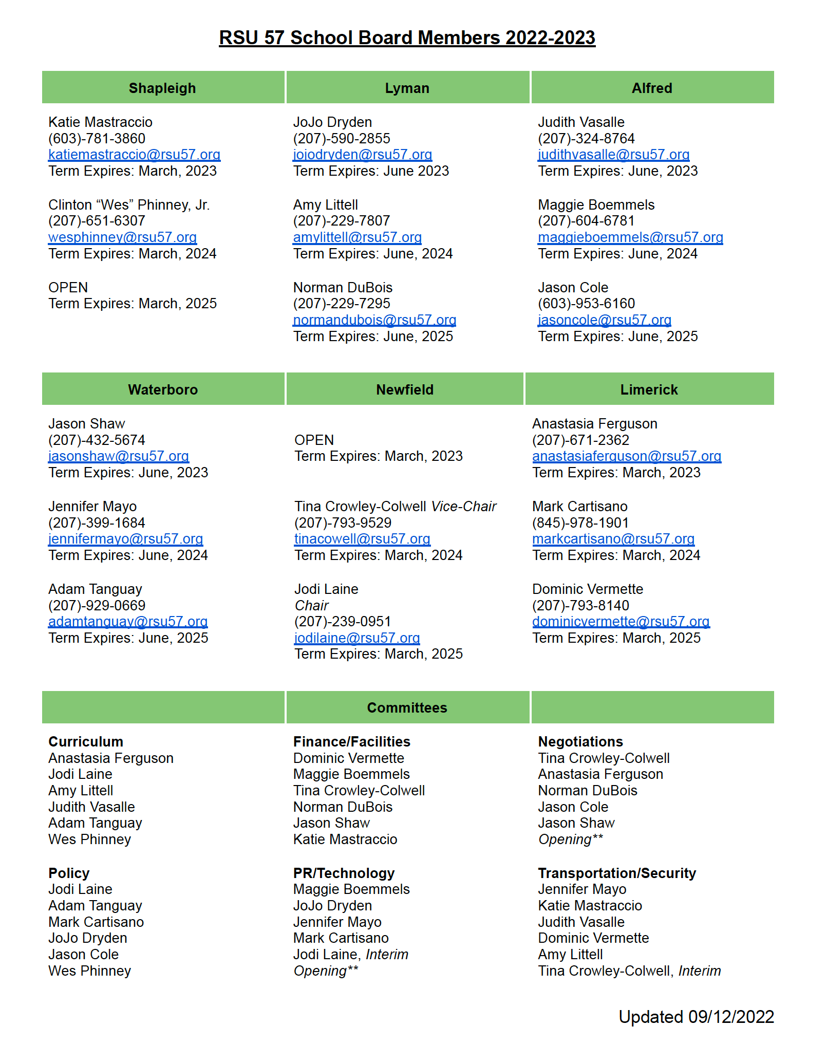 School Board | RSU 57