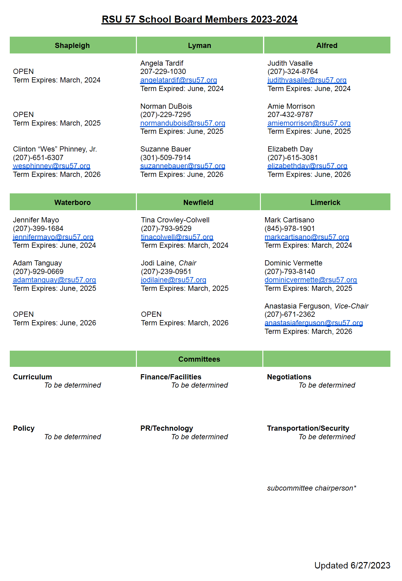 School Board | RSU 57