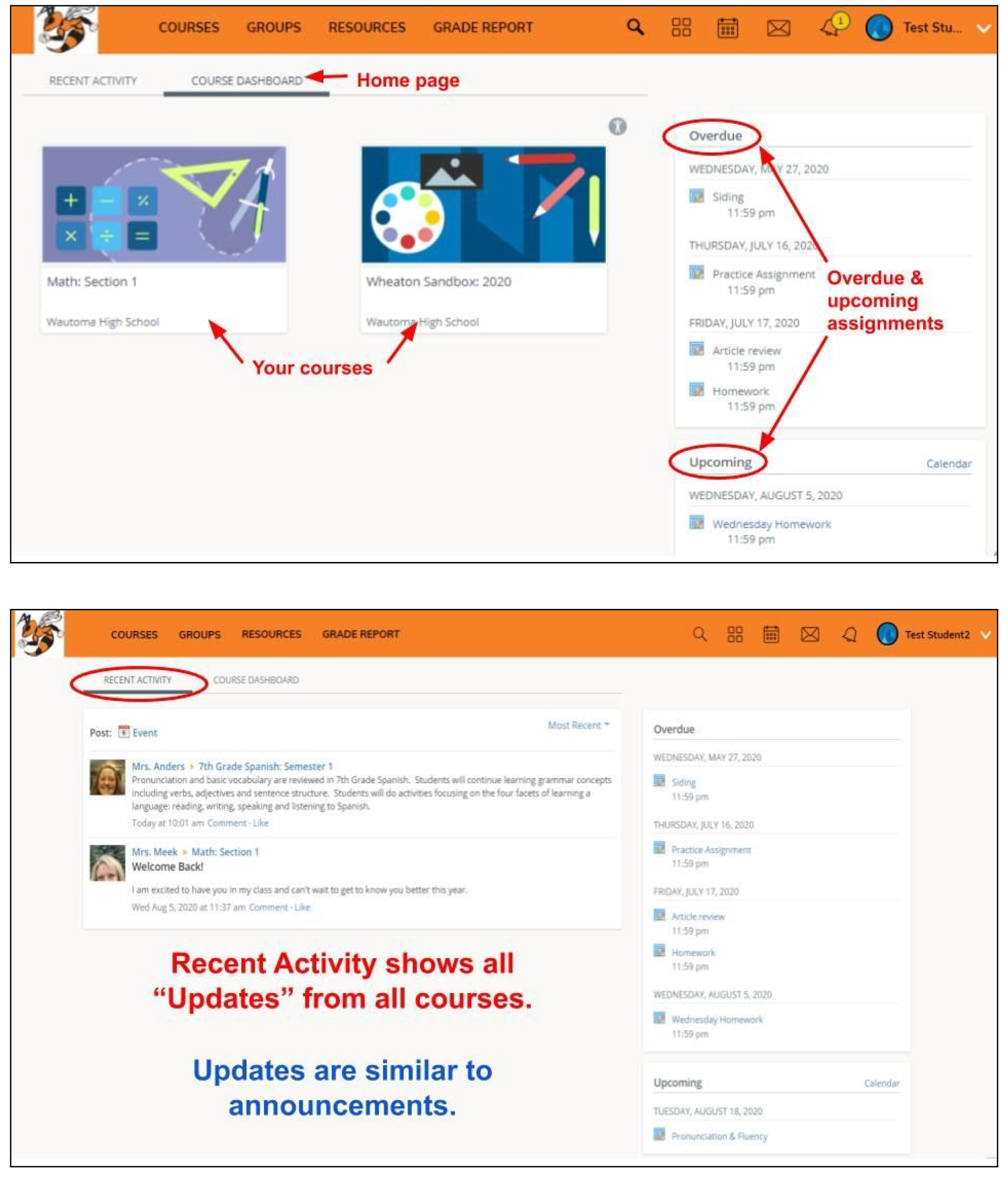 Schoology Student Hompage Navigation And Course Icons Wautoma Area