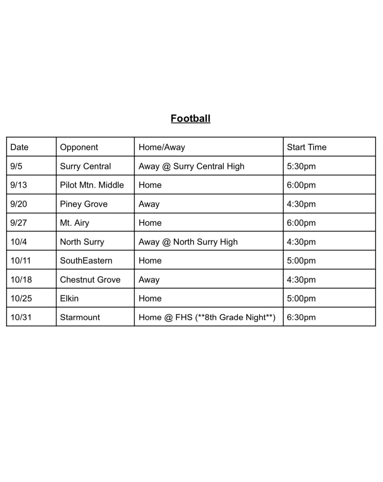 Football | Forbush Middle School