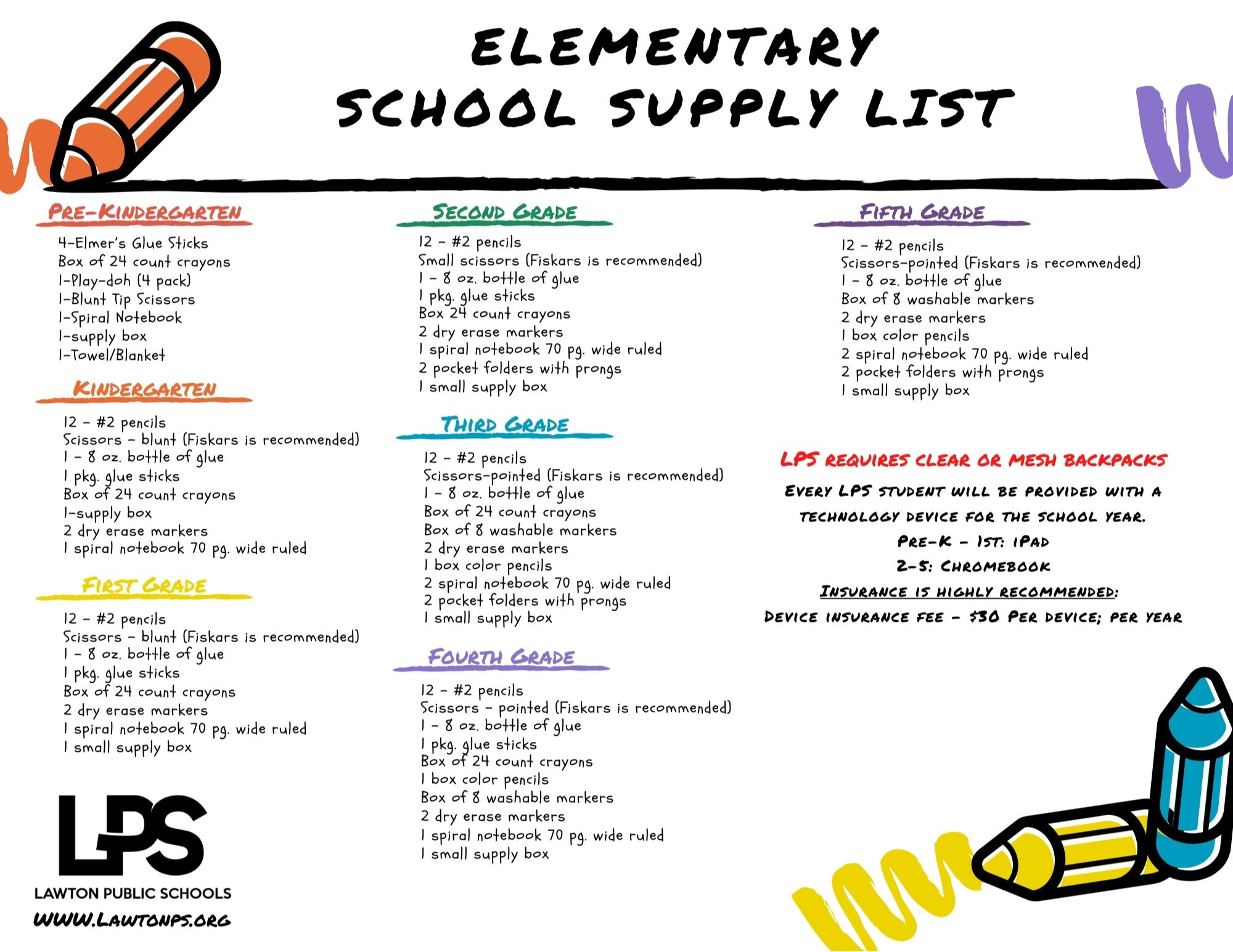 Student Supply Lists | Lawton Public Schools