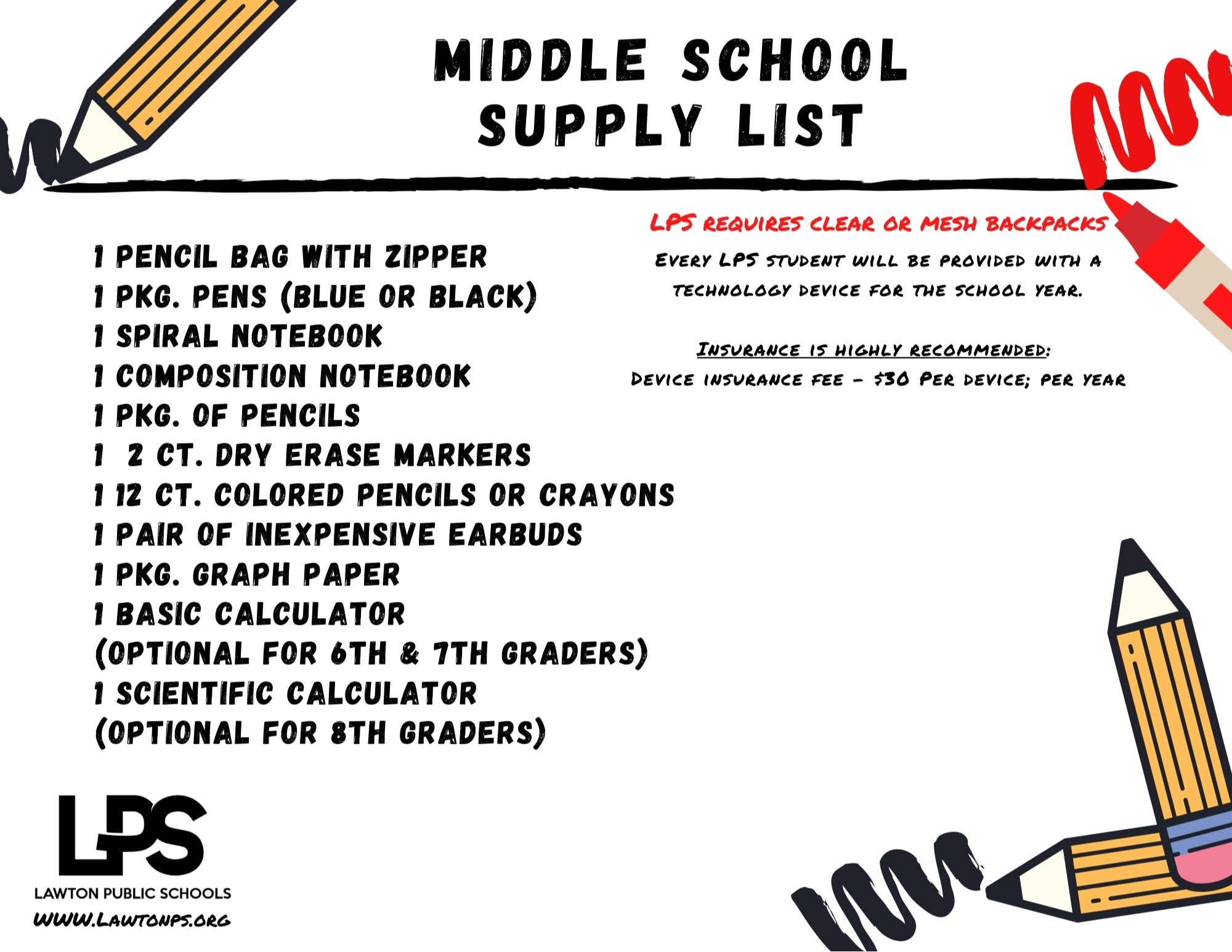 Student Supply Lists | Lawton Public Schools