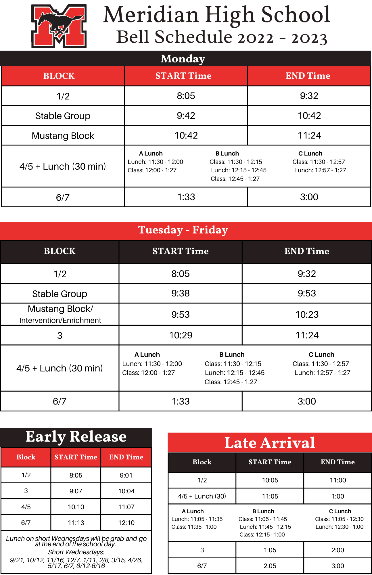 2022 2023 Bell Schedule Meridian High School
