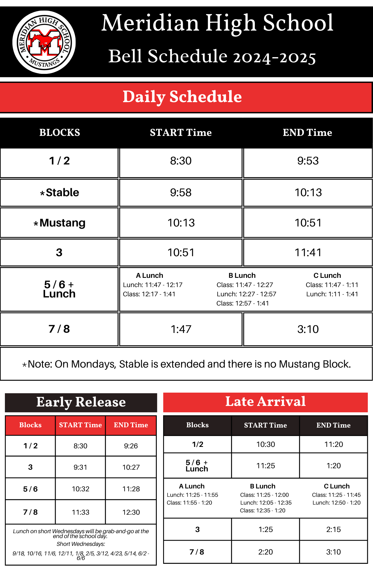 Bell Schedule 2024-2025 | Meridian High School