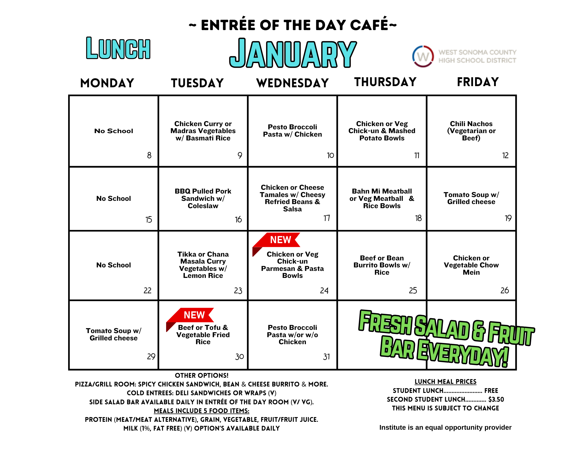 THIS MONTH'S CAFETERIA MENUS | West Sonoma County Union High School ...