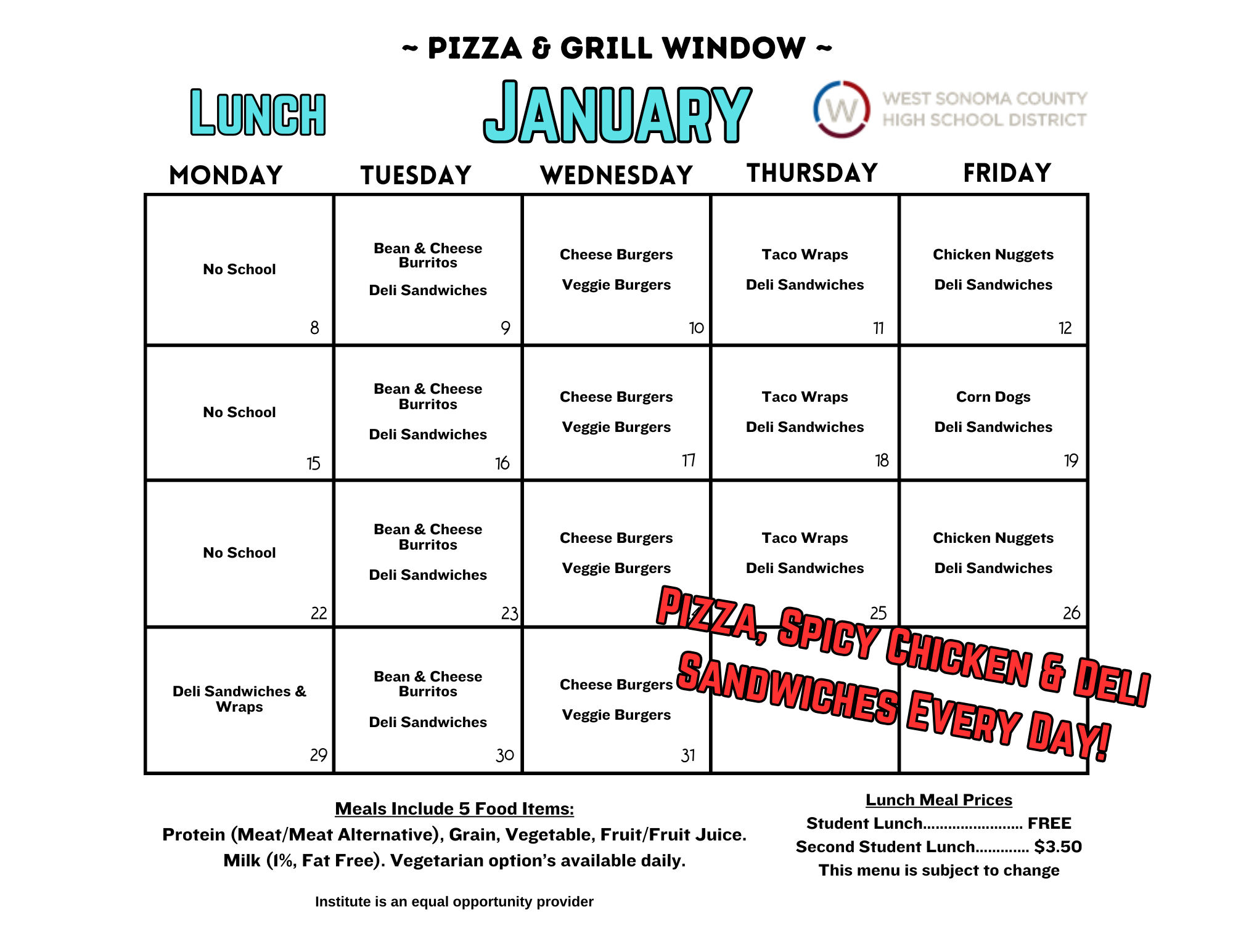 THIS MONTH'S CAFETERIA MENUS | West Sonoma County Union High School ...