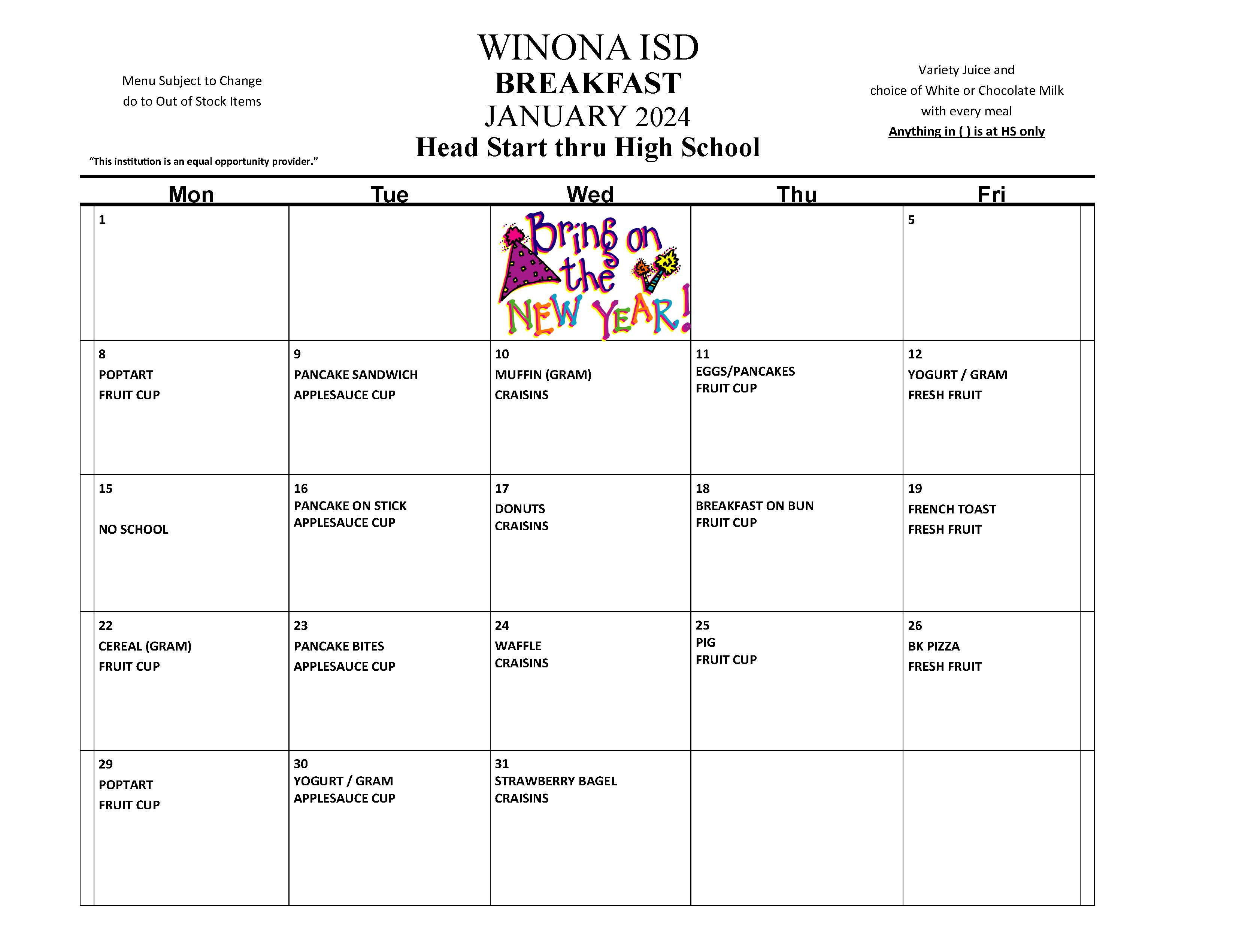 Food Service (click + for more pages) | Winona ISD