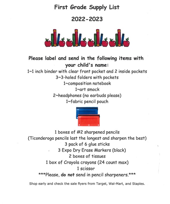 First Grade Supply List | Holly Hills Elementary School