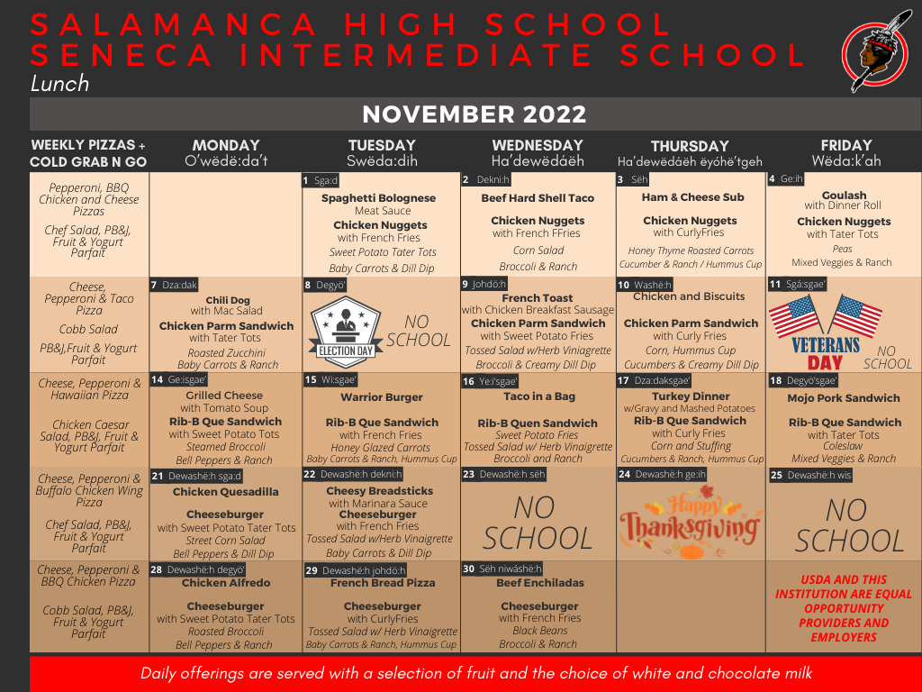 Breakfast & Lunch Menus | Salamanca City Central School District