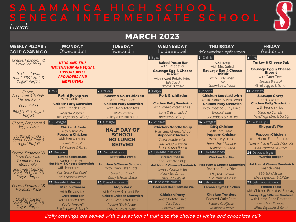 Breakfast & Lunch Menus | Salamanca City Central School District